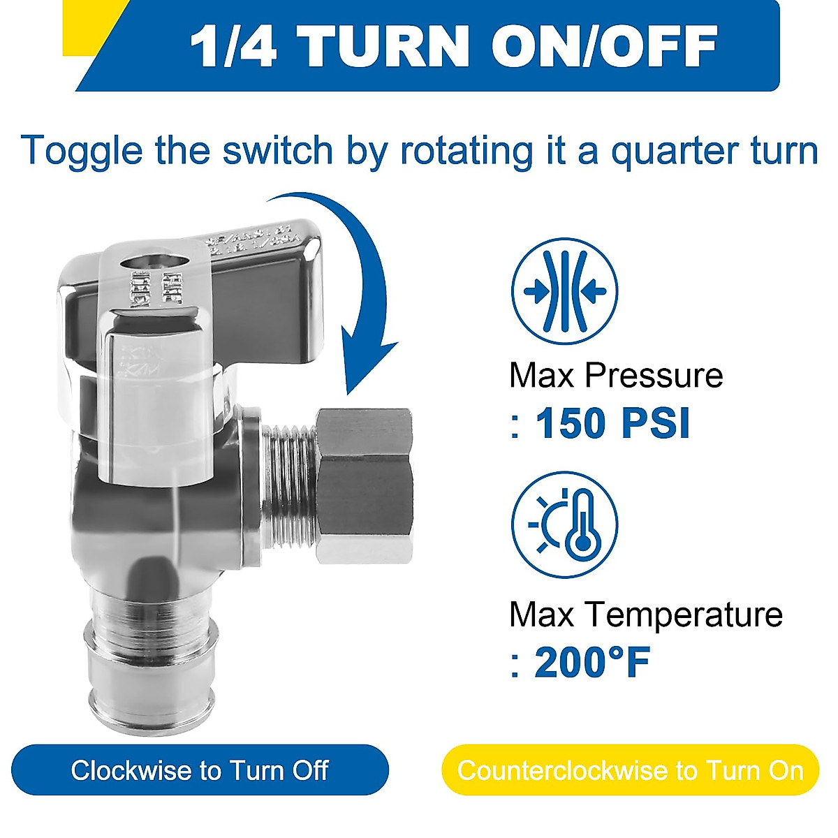 1/4 Turn Angle Stop Valve, 1/2" Expansion Pex F1960 X 3/8" OD Compression For Toilets And Faucets (Pack of 10)
