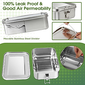 SUTETLW 304 Stainless Steel Bento Box 3 Pack Stainless Steel Containers With Lids 2400/1400/850ml,Leak-Proof & Stackable Storage Stainless Steel Food Storage Containers for Soup Salad Leftover