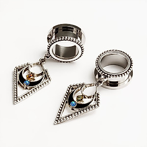 KUBOOZ Popular Dangle Pendant Jewelry Opal Stainless Steel Screw Bck Ear Plugs Tunnels Gauges 0g