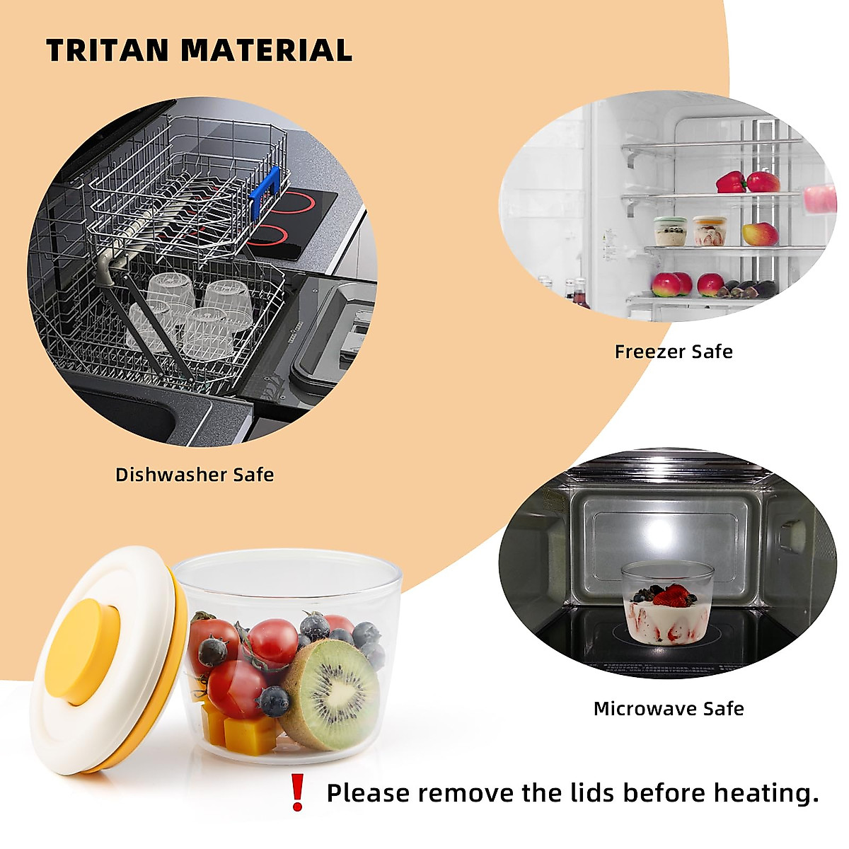 Tourdeus Tritan Oatmeal Jars, 4-Pack Shatterproof & Leakproof Overnight Oats Containers with Lids, 14oz Pop-Top Airtight Meal Prep Jars for Chia Pudding, Yogurt, Salad, Cereal, Orange