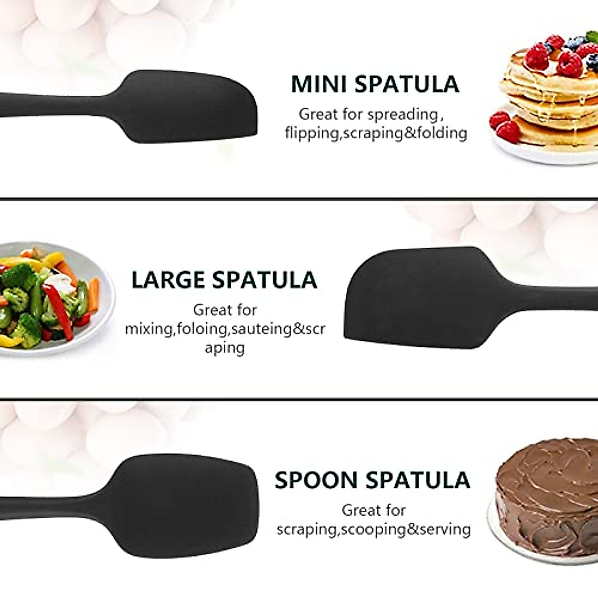 MEKBOK Silicone Spoon Spatula Set,(3 pieces)-Heat-resistant non-stick flexible rubber spatula set, Cooking Mixing Baking Kitchen Utensils Set of (black)