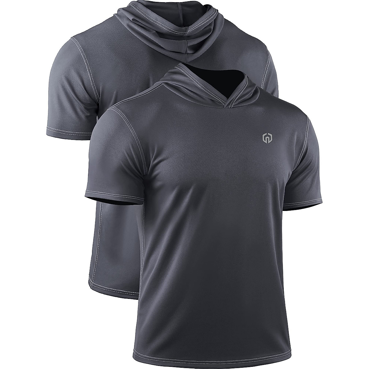 NELEUS Men's 3 Pack Running Shirt Mesh Athletic Shirts with Hoods,5118,Black/Grey/Navy Blue,L