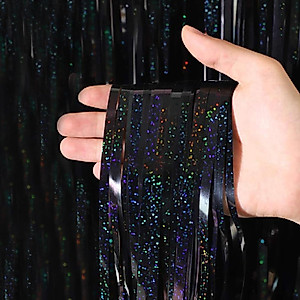 Sparkle and Bling Black Tinsel Curtain Party Streamers - Streamers Party Decorations for Birthday Graduation Wedding Party Streamers.