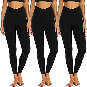 NEW YOUNG 3 Pack Crossover Leggings for Women,Tummy Control High Waisted Workout Yoga Pants Black Leggings Running Tights