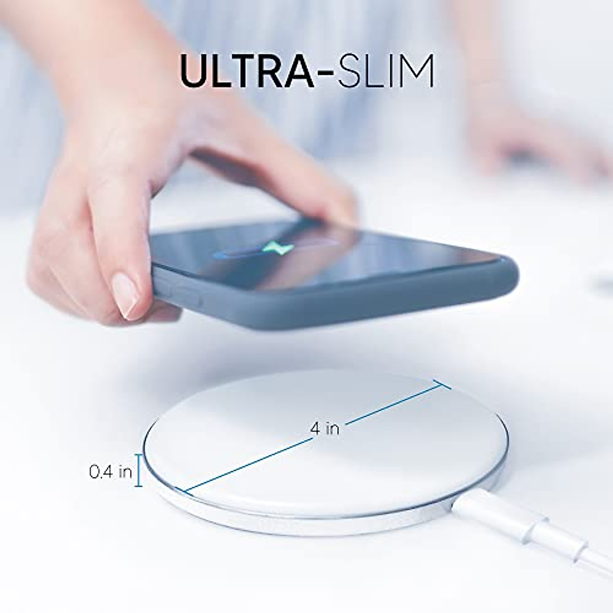 TALK WORKS 5W Wireless Charging Pad Compatible w/ iPhone 13/Pro/Pro Max, 14/Plus/Pro/Pro Max, 12, 11, XR, XS, X, 8, Samsung S22, S21, S20, S10, S9, S8 - Qi Certified Fast Charger w/USB Adapter (White)