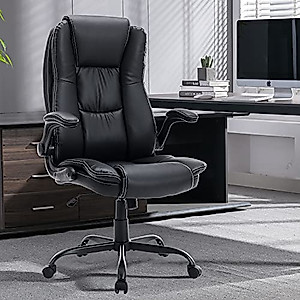GNMLP2020 Big and Tall Office Chair,High Back Executive Office Chair with Flip-up Armrest,PU Leather Ergonomic Office Chair with Back Lumbar Support,Swivel Rolling Desk Chair with Wheels(Black)