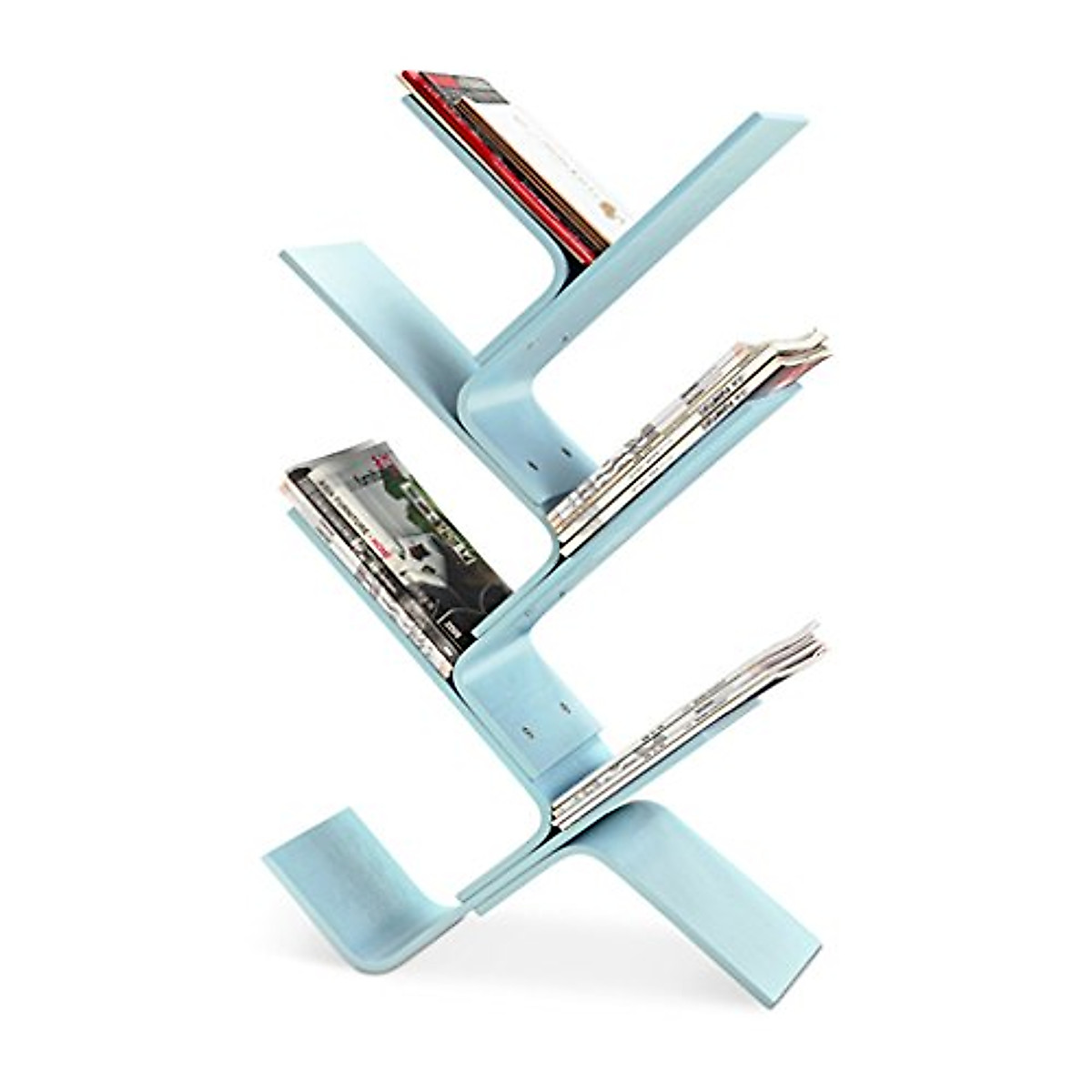 Nordic Wood Magazine Rack Office Landing Newspaper Rack Creative Children's Bookshelf Living Room Simple Racks (Color : Blue)