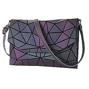 Van Varo Geometric Hard Lattice Crossbody Shoulder Bag Luminous Envelope Handbag Black One Size