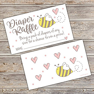 50 Baby Bee Diaper Raffle Tickets for a Girl or Gender Neutral Baby Shower - Invitation Inserts - Mom to Bee Baby Shower
