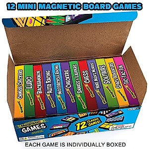 Magnetic Board Game Set by GAMIE - Includes 12 Retro Fun Games - 5" Compact Design - Individually Boxed - Teaches Strategy & Focus - Great for Road Trip/Travel/Camping - Best Gift for Kids Ages 6+