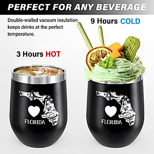 KAIRA Florida Gifts Wine Tumbler,State of Florida 12 OZ Insulated Vacuum Stainless Steel,Coffee Mug with Lid,Unique Themed Gifts Idea for Men,for boyfriend Husband Lover(Black) (Pack of 1)