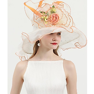 ORIDOOR Women Organza Fascinator Kentucky Hat Derby Floral Tea Party Wedding Hat B866 Beige …