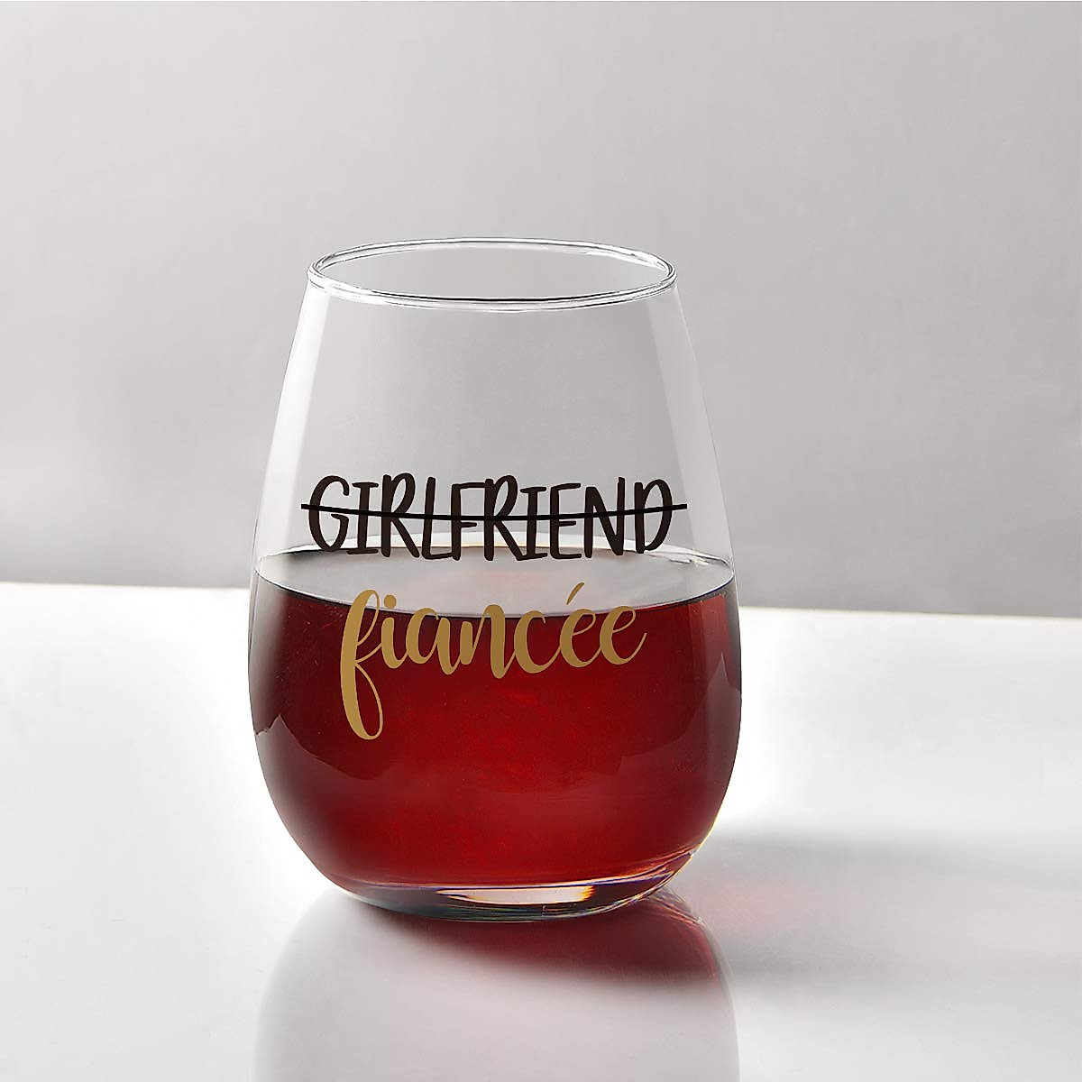 Modwnfy Boyfriend and Girlfriend Wine Glass, Fiance and Fiancee Stemless Wine Glass 15Oz, Engagement Gifts for Couples Fiance Fiancee Him Her (Set of 2)
