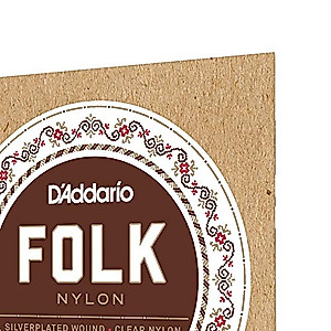 D'Addario Guitar Strings - Folk Nylon Guitar Strings - EJ32 Classical Guitar Strings - Nylon Core, Ball End - Silver Plated Wrap, Black Nylon Trebles