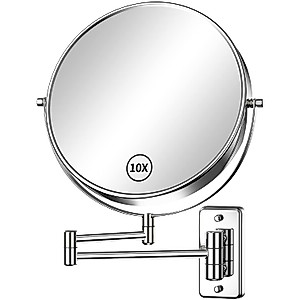 Gospire 9" Large Size Wall Mount Makeup Mirror with 1X/10X Magnification Double-Sided 360° Swivel Vanity Mirror，Chrome Polished Extendable Shaving Bathroom Wall Cosmetic Mirror for Men and Women