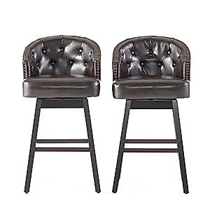 Christopher Knight Home Ogden KD Swivel Barstool (2 Piece Set) - Brown & Avondale Backless Bar Stools, 2-Pcs Set, Brown