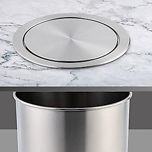 Stainless Steel Trash Can Countertop Built-in Trash Bin Balance Flap Cover, Kitchen Cabinet Embedded Trash Bin Trash Chute, Square/Round Recessed Counter Top Cover Waste Chute Wastebasket Cover