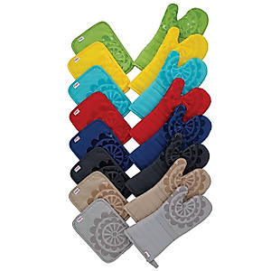 T-fal 2-Pack Medallion Design 100% Cotton and Silicone Pot Holder - Heat-Resistant Silicone Grip - Lemon