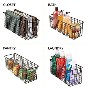 mDesign Slim Metal Wire Food Storage Organizer Basket with Handles - Organization in Kitchen Cabinets, Pantry Shelf, Bathroom, Laundry Room, Closets, Garage, Concerto Collection, 2 Pack, Bronze