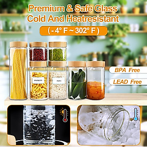 AISIPRIN 12 Pcs Glass Spice Jars with Bamboo Airtight Lids and 114 Labels - 9oz Small Food Storage Containers for Kitchen, Coffee, Herb - Marker and Brush Included