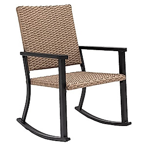 C-Hopetree Outdoor Rocking Chair for Outside Patio Porch, Metal Frame, Natural All Weather Wicker