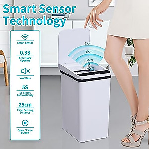 SDARIS Trash Can, White 2Pcs Set,2 Rolls of Trash Bags, Waterproof Motion Sensor Trash Can with Lid, Ultra-Thin Plastic Narrow, Suitable for Bedroom,Bathroom, Office