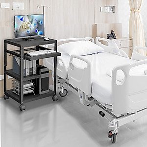 tonchean AV Presentation Cart with Keyboard Tray, Heavy Duty Mobile Workstation Presentation Cart for Video Projector, Laptop Computer, Media Cart for School Classroom Office（Black）