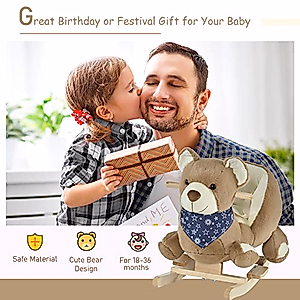Qaba Kids Ride-On Rocking Horse Toy Bear Style Rocker with Fun Music & Soft Plush Fabric for Children 18-36 Months