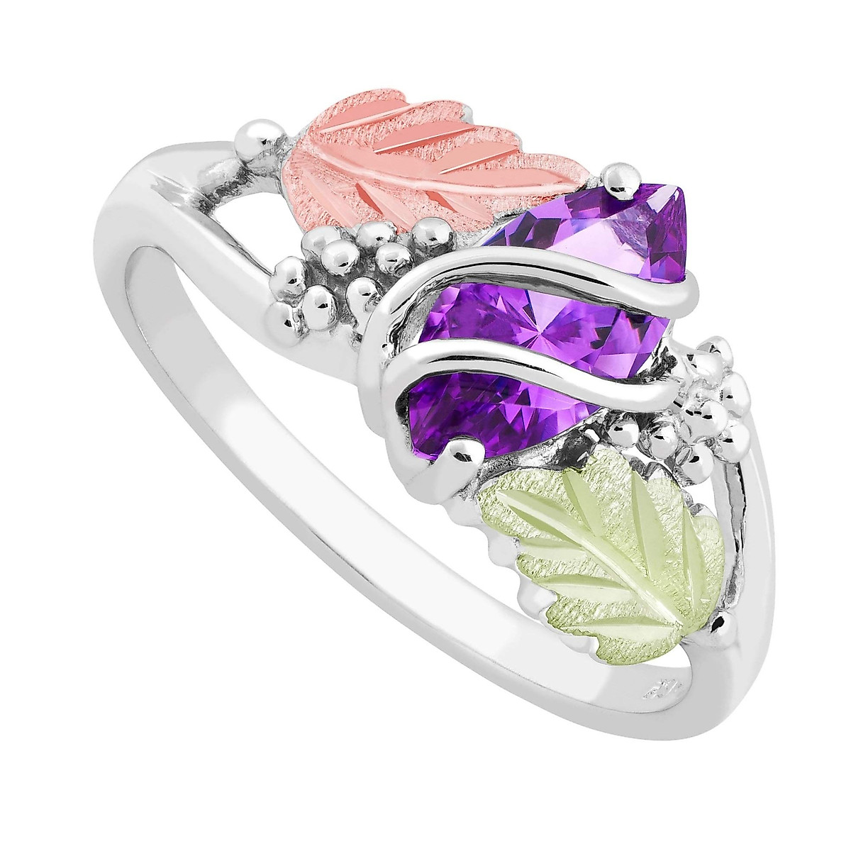 Marquise Amethyst Double Wrap Ring, Sterling Silver, 12k Green and Rose Black Hills Gold Size 5