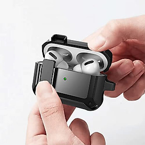 Vsagier for Airpods Pro Case Cover for Men with Lock, Military Armor Series Full-Body AirPod Pro Case with Keychain Cool Air Pod Pro Shockproof Protective Case for AirPods Pro, Black