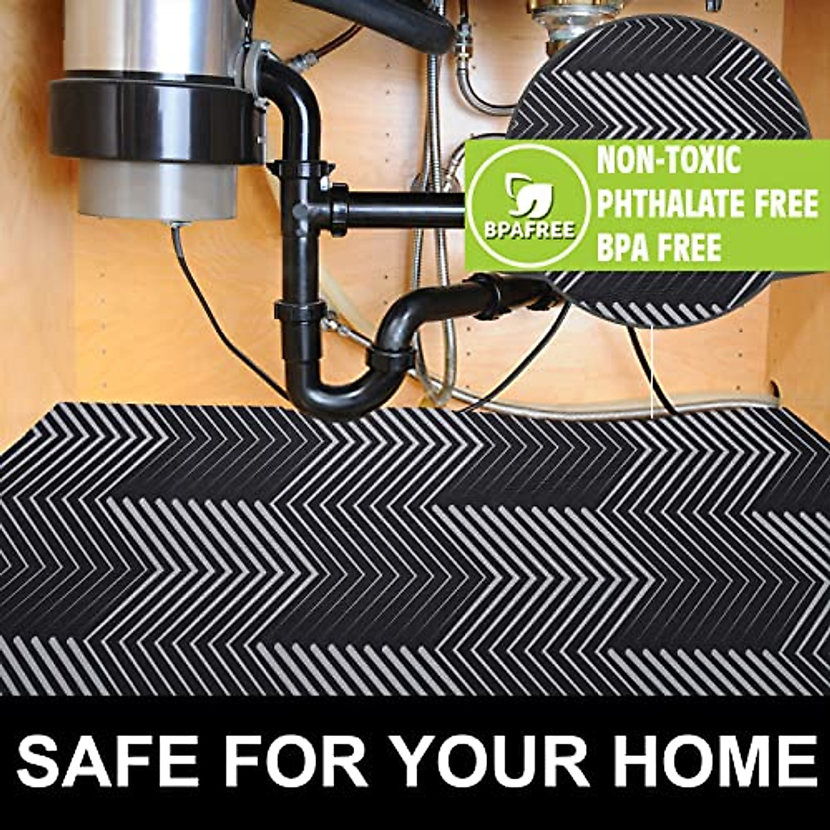 AiBOB Under The Sink Mat, 24 X 68 in, Durable Premium Mats Protect Kitchen and Bathroom Cabinets, Waterproof Absorbent Shelf Liner, Black