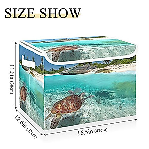 Kigai Beach Turtle Storage Baskets for Shelves Foldable Closet Basket Storage Bins with Lid for Clothes Home Office Toys Organizers