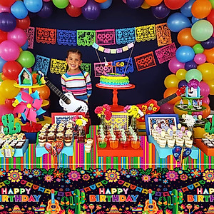 PHOGARY 3 PCS Fiesta Tablecloths for Mexican Themed Birthday Party Decorations, Fiesta Party Decorations Plastic Tablecovers for Mexicana Taco Night, Cinco De Mayo, Colourful Stripes 51" x108"