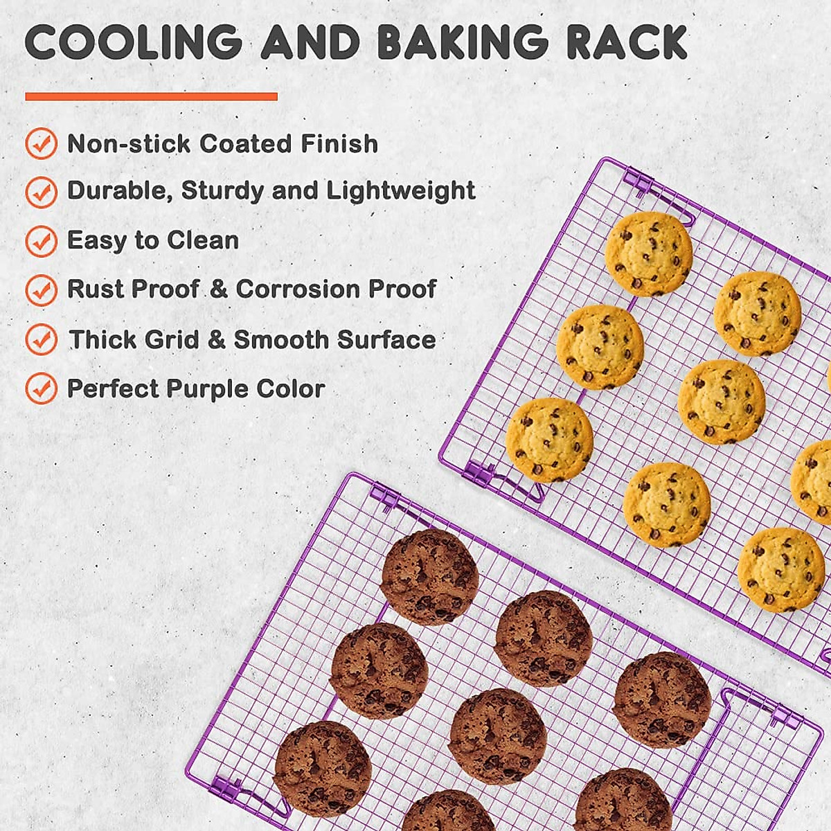 2-Tier Stackable Cooling Rack for Baking, Wire Steel Collapsible Oven and Dishwasher Safe Cookie Racks for Cooking Roasting Broiling Grilling Pizza Cake Bread, Fit Half Sheet Pan