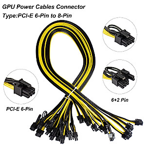 LXun Ethereum Mining ETH ZEC Power Supply 12V GPU/PSU Breakout Board for HP 1200w/750w Server PSU + 12pcs 16AWG PCI-E 6Pin to 6+2Pin Cables 27.5Inch Length(70CM, with 5 Nylon Cable Ties)