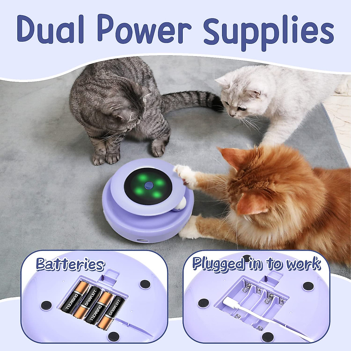 ORSDA Cat Toys, 2-in-1 Interactive Cat Toys for Indoor Cats, Automatic Cat Toy Balls, Mice Toys Ambush Feather Kitten Toys with 7pcs Attachments, Dual Power Supplies, Adjustable Speed, Auto On/Off