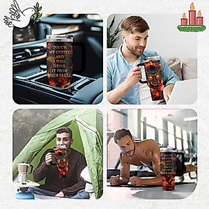 Uibunoo Wicked Cup, 40 Oz Flame Skull Tumbler with Handle & Straw, Wicked Gifts, Birthday Gifts for Horror Lovers Men Women, Stainless Steel Skull Cup, Horror Tumbler