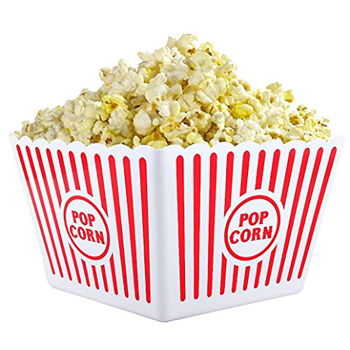 Bekith 6 Pack Plastic Open-Top Reusable Popcorn Boxes, Popcorn Containers Bucket Tub for Movie Night, 9" Square x 6" Tall