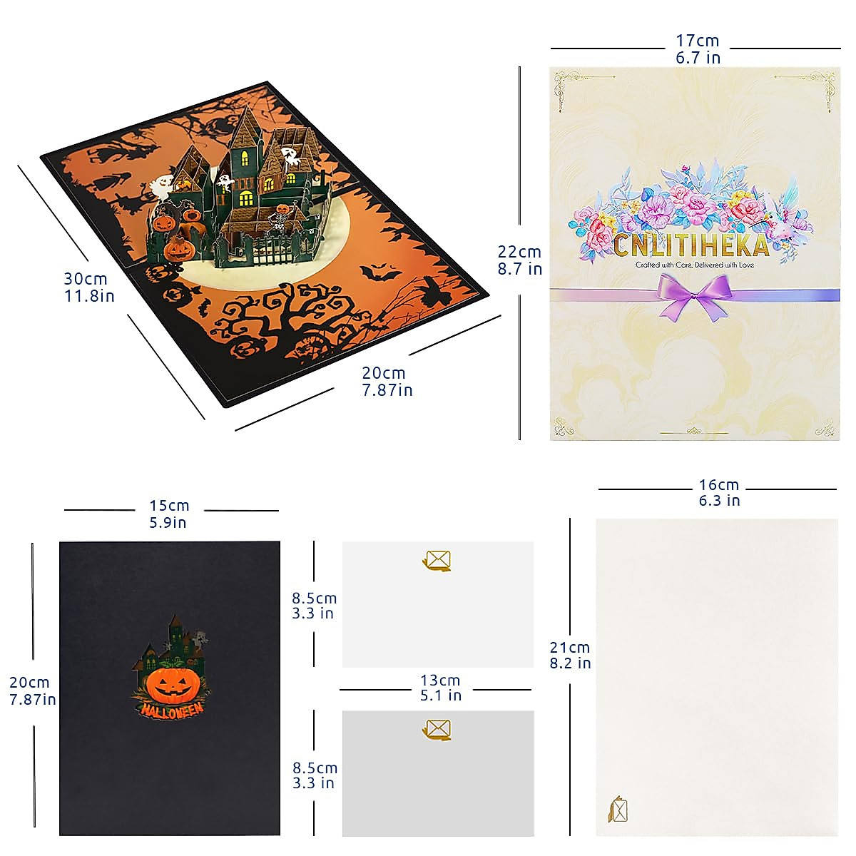 CNLITIHEKA Spooky Castle Halloween Cards, Halloween Pop Up Cards, 3D Halloween Greeting Cards for Kids, Family, Friends.