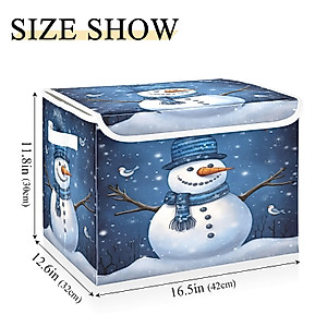 RunningBear Christmas Winter Snowman Blue Large Storage Bins with Lid Collapsible Storage Bin Storage Organizer Bin Fabric Foldable Storage Organizer Containes for Office Bedroom Clothes Toys