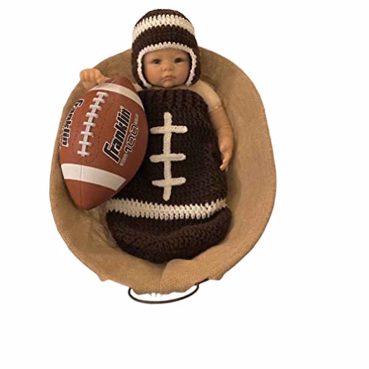 Handmade Newborn Baby Boy Football Snuggle Sack Cocoon Baby Bonnet Photo Prop Shower Gift