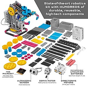 Thames & Kosmos Robotics Workshop with Micro:Bit STEM Experiment Kit, Creative, Educational Coding & Programming Curriculum for Home & School Use, Utilizes MakeCode App to Learn Python, Javascript