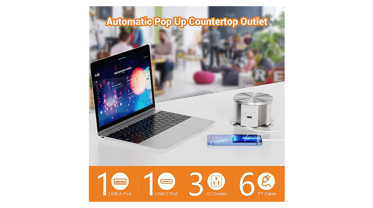 Pop Up Outlet for Countertop - Retractable Power Strip with USB Ports