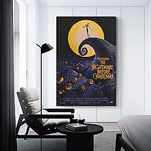 Movie Poster Tim Burton's The Nightmare Before Christmas Canvas Poster Wall Art Decor Print Picture Paintings for Living Room Bedroom Decoration No Frame 12x18inch(30x45cm), White