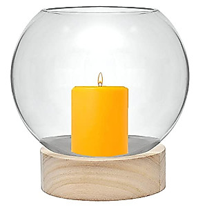 CYS EXCEL Glass Terrarium Candle Holder Bubble Bowl with Wood Base (H:8" W:6.5") | Unique Fish Bowl Aquarium with Wooden Stand | Plant Bubble Dome | Candy Bowl Storage Container