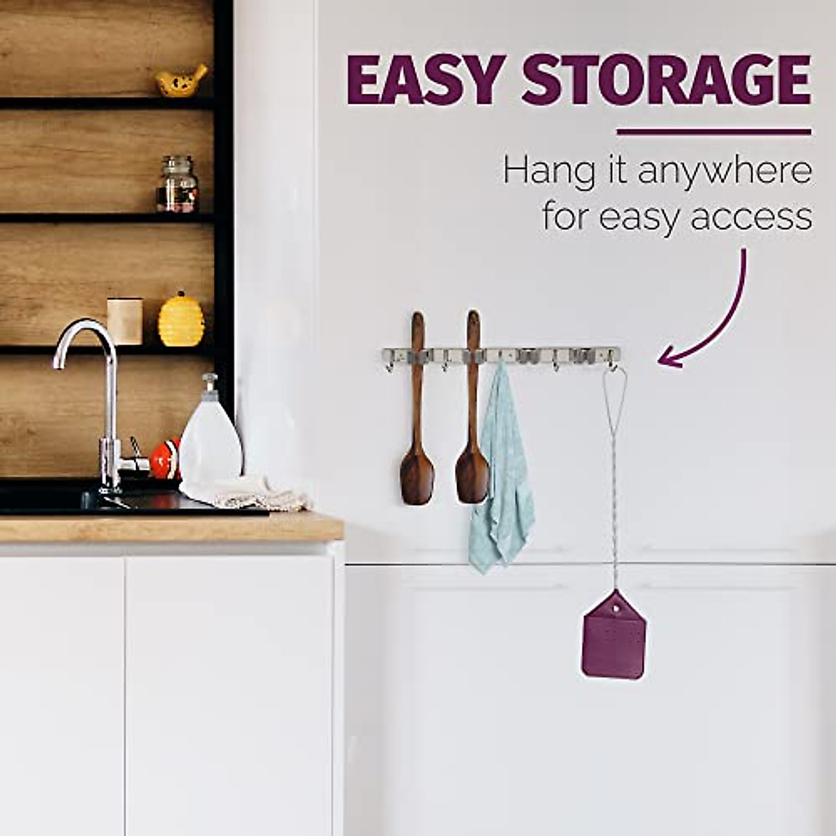 Fly Swatters Heavy Duty Vegan Leather - Durable Thicker Wire - Longer 21" - Best Fly Swatter Paddle for Flies, Bugs, Wasps, Bees, & Mosquitos