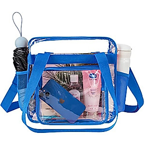 BAGAIL Clear Bag Stadium Approved Tote Bag with Front Pocket and Adjustable Shoulder Strap (Blue)