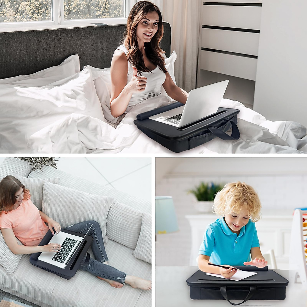 Kapogo Lap Laptop Desk, Portable Lap Desk with PVC Leather Cushion, Tablet Holder, Wrist Support, Fits up to 15.6 Inch Laptops, Lap Tray for Laptop, Writing, Home Office, Students (Medium)