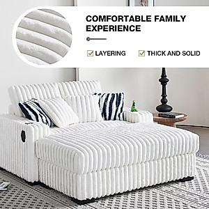 Oversized Sofa Corduroy Upholstered Cloud Couch,Cup Holders and USB Ports & Wirelessly Charged & Bluetooth Speakers, Deep Seat for Loveseat Living Room, Office