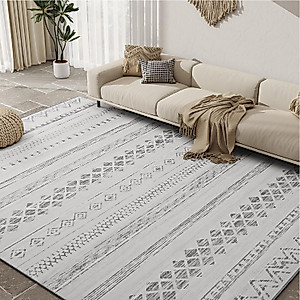 AMOAMI 5x7 Area Rugs for Living Room Rug, Soft Boho Machine Washable Rugs for Bedroom Rug Non Slip Large Living Room Carpet Modern Grey Distressed Neutral Rugs for Playroom Office Dining Room Rug